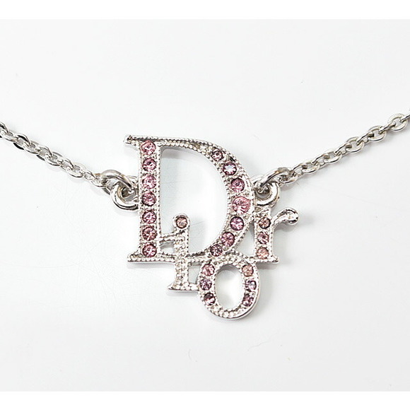 Dior | Bags | Christian Dior Dior Logo Silver Rhinestone Pink Necklace ...